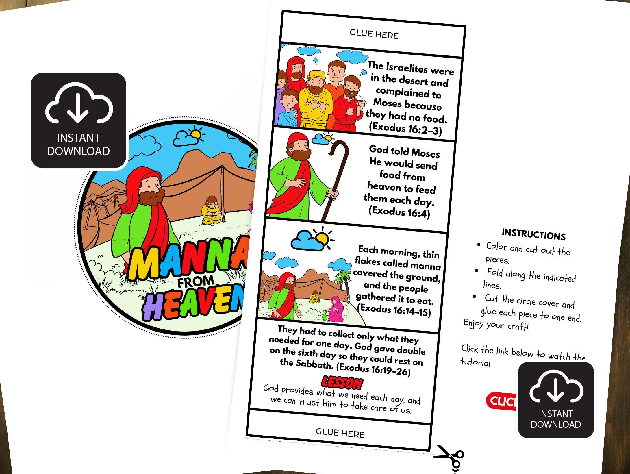 Moses and Manna From Heaven Folding Surprise Bible Craft, Bible Lesson, Memory Game, Sunday ...