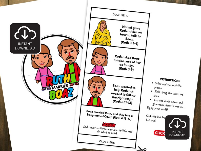 Ruth and Boaz Folding Surprise Bible Craft, Bible Lesson, Memory Game ...