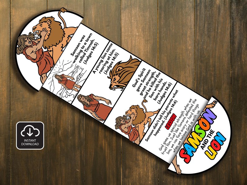 Samson and the Lion Folding Surprise Bible Craft, Bible Lesson, Memory ...