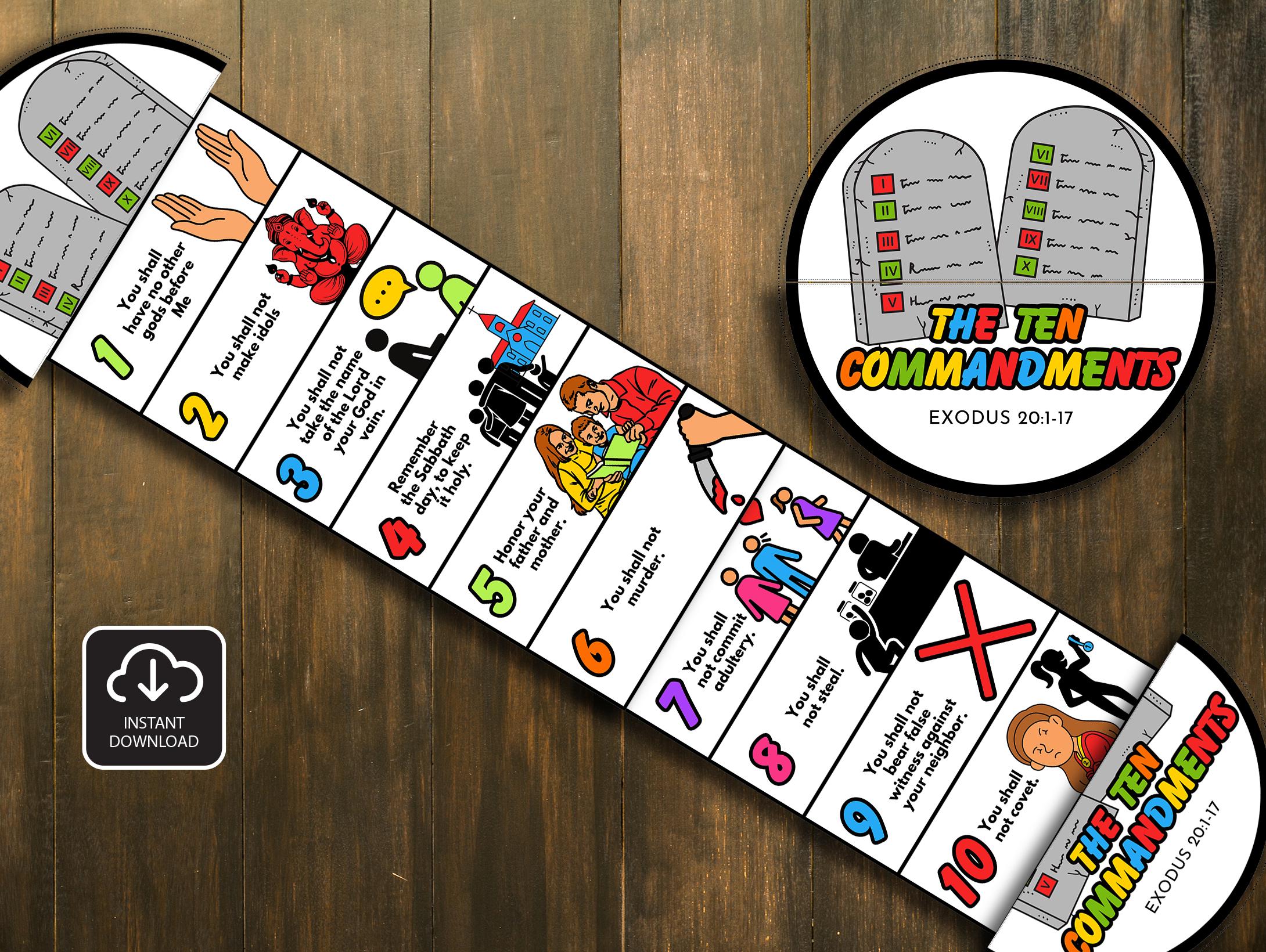 Ten Commandments Folding Surprise Bible Craft, Bible Lesson, Memory ...