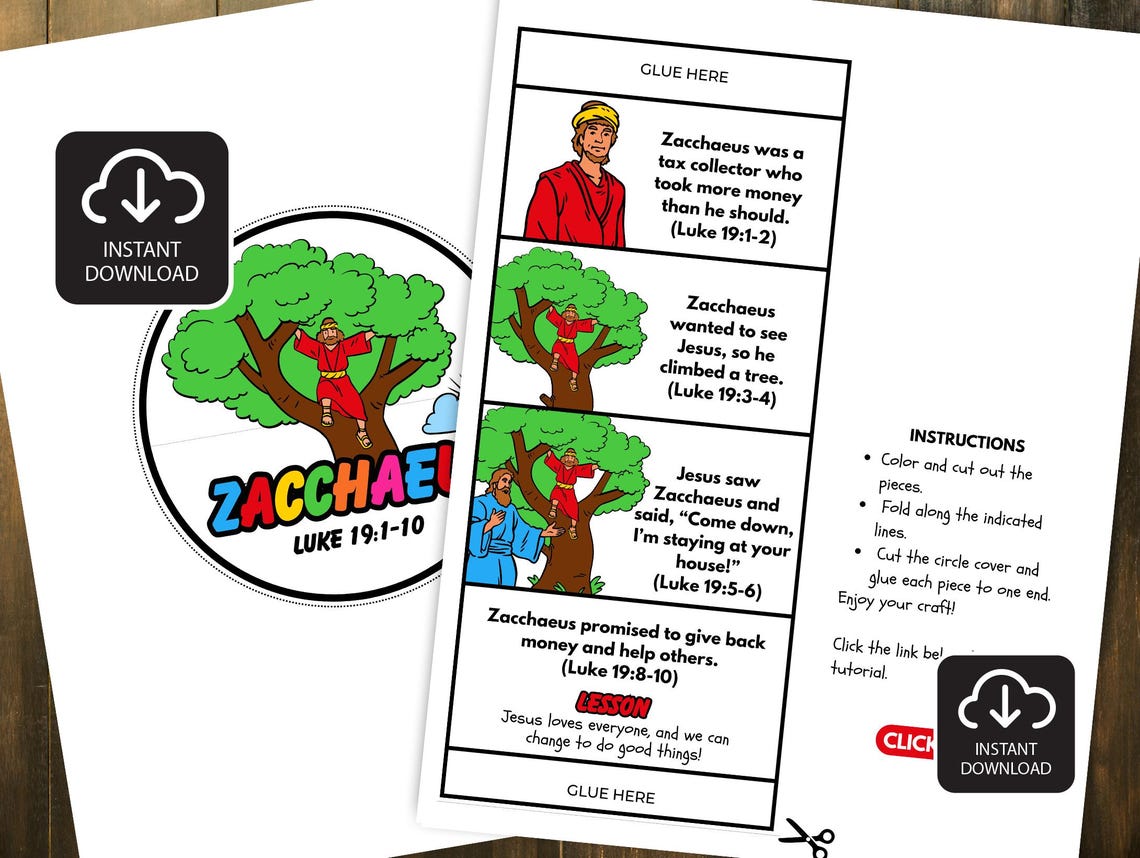 Zacchaeus Folding Surprise Bible Story Craft, Bible Lesson, Jesus and ...