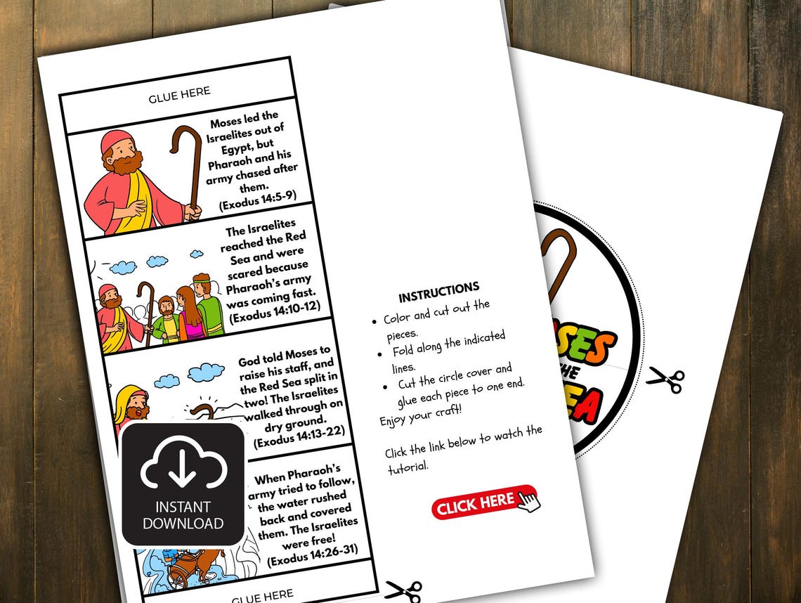 Moses and the Red Sea Folding Surprise Bible Story Craft, Bible Lesson ...