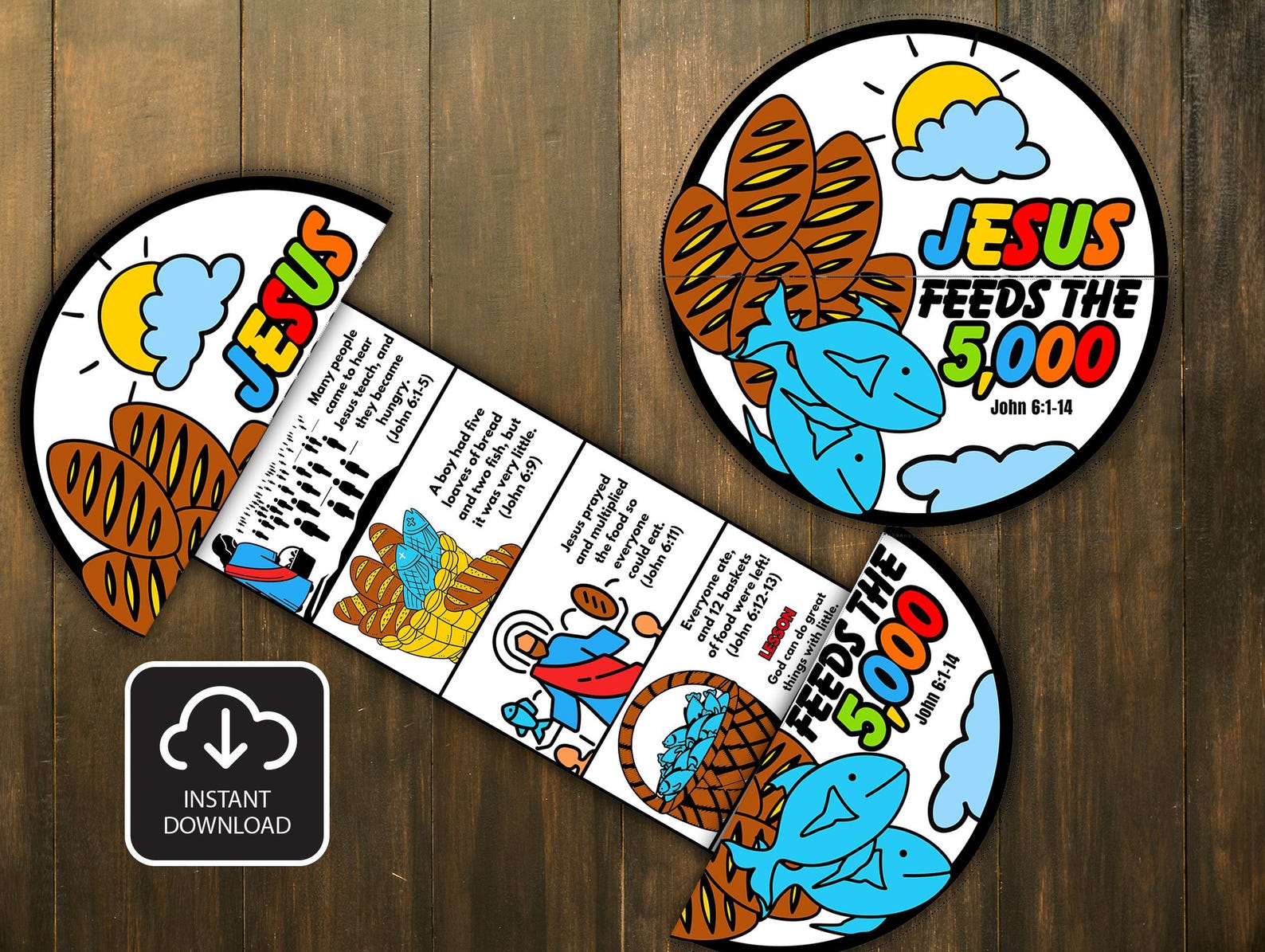 Jesus Feeds the 5000 Folding Surprise Bible Craft, Bible Lesson, Jesus ...