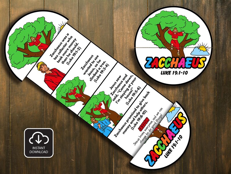 Zacchaeus Folding Surprise Bible Story Craft, Bible Lesson, Jesus and ...