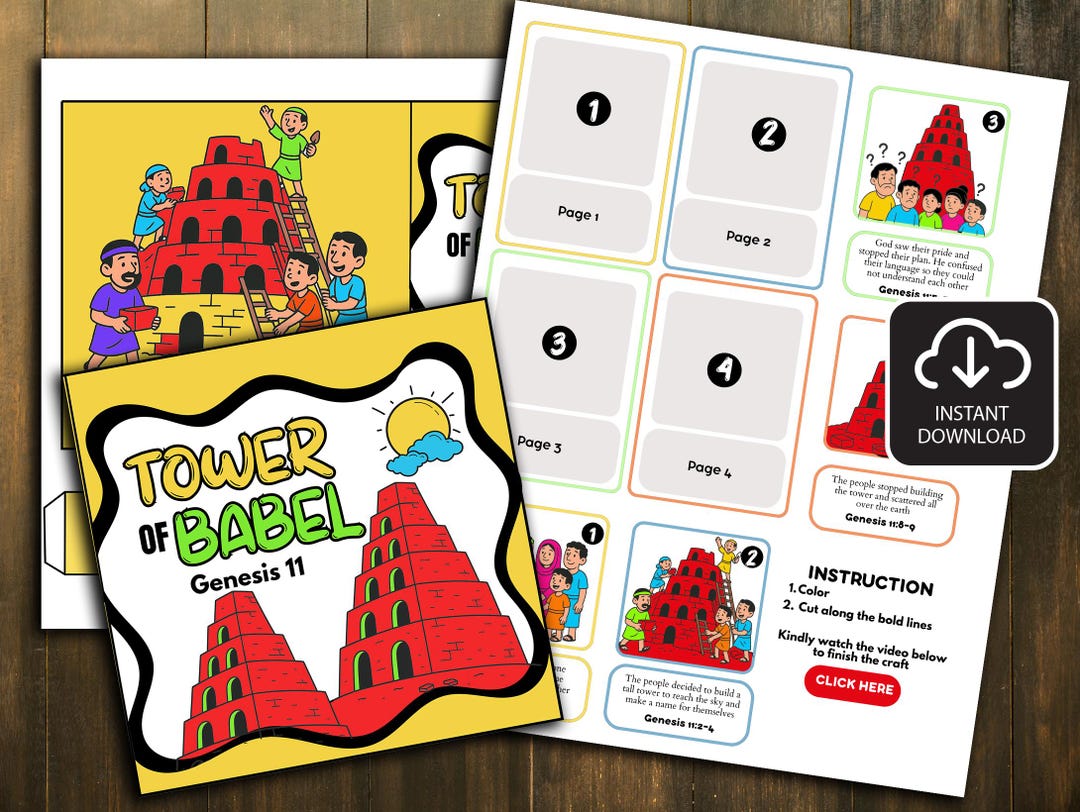 Tower of Babel Mini Book, Bible Story Craft, Bible Lesson, Memory Game ...