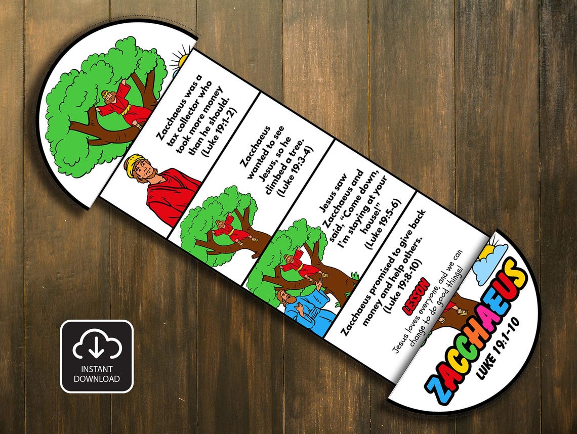 Zacchaeus Folding Surprise Bible Story Craft, Bible Lesson, Jesus and ...