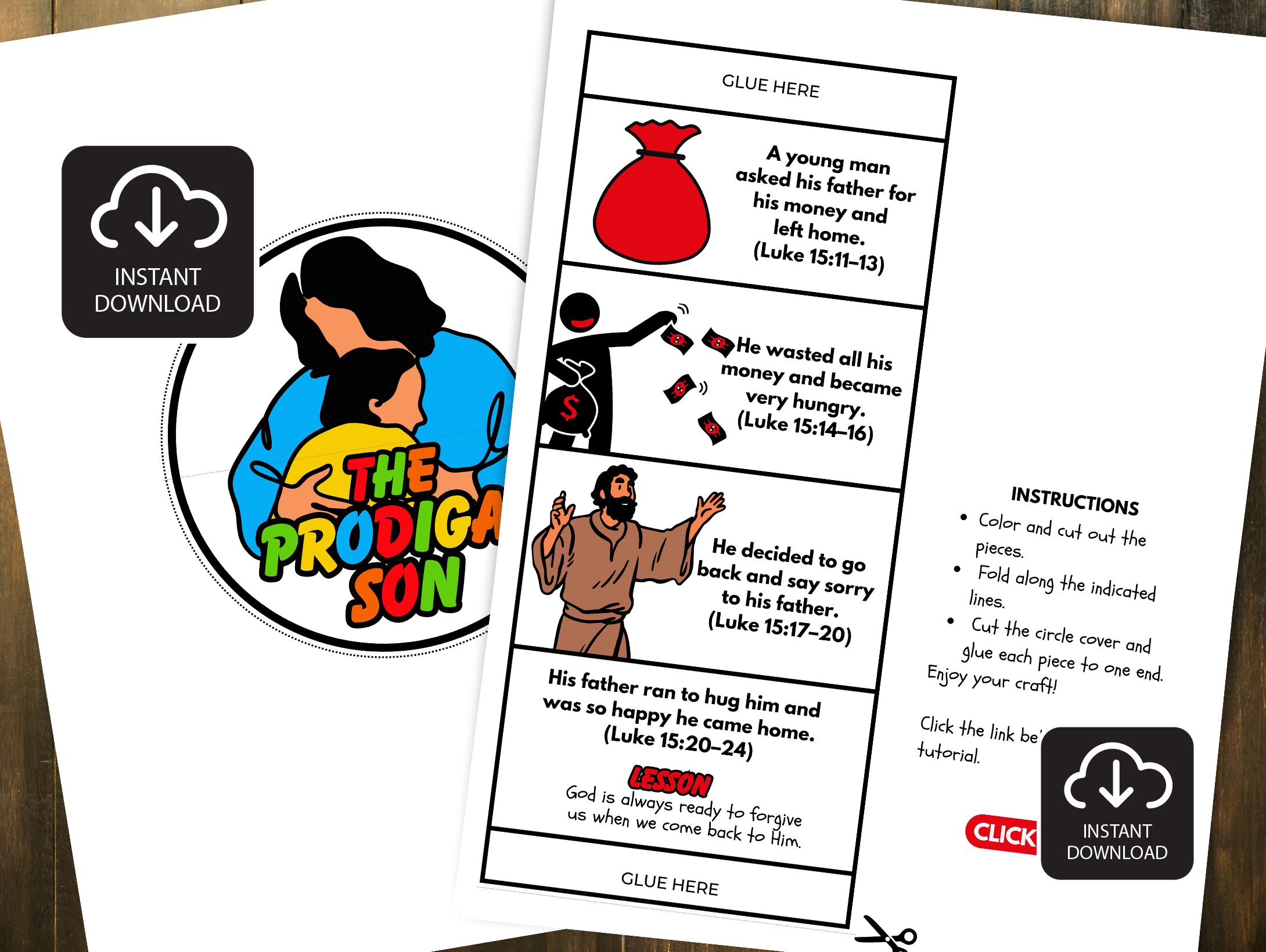 The Prodigal Son Folding Surprise Bible Craft, Printable Bible Activity ...