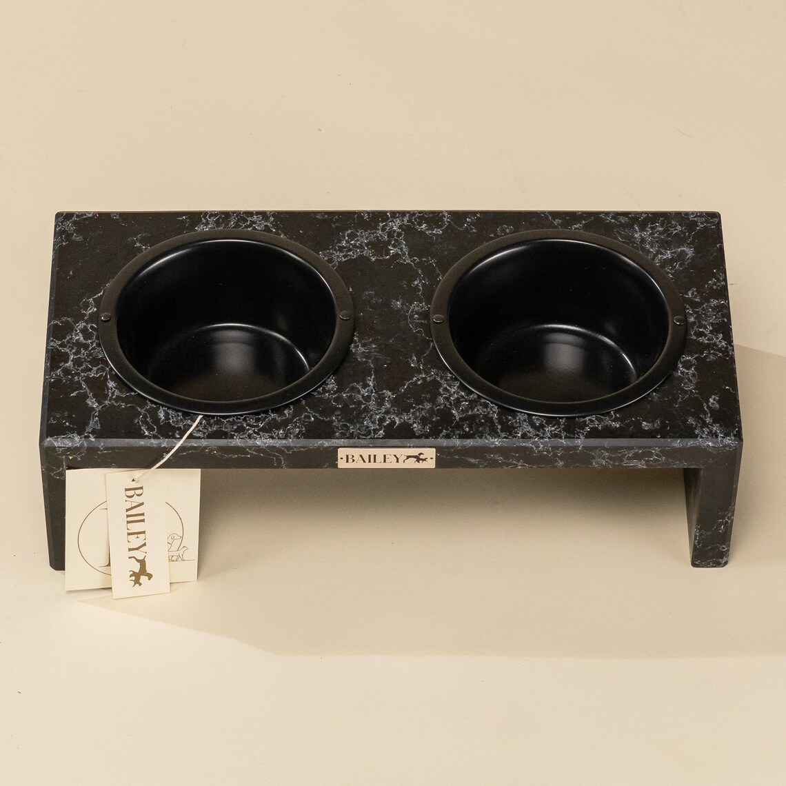 Black Quartz Stand, Stand for Pet Bowls, Elevated Pet Bowls, Modern Dog ...