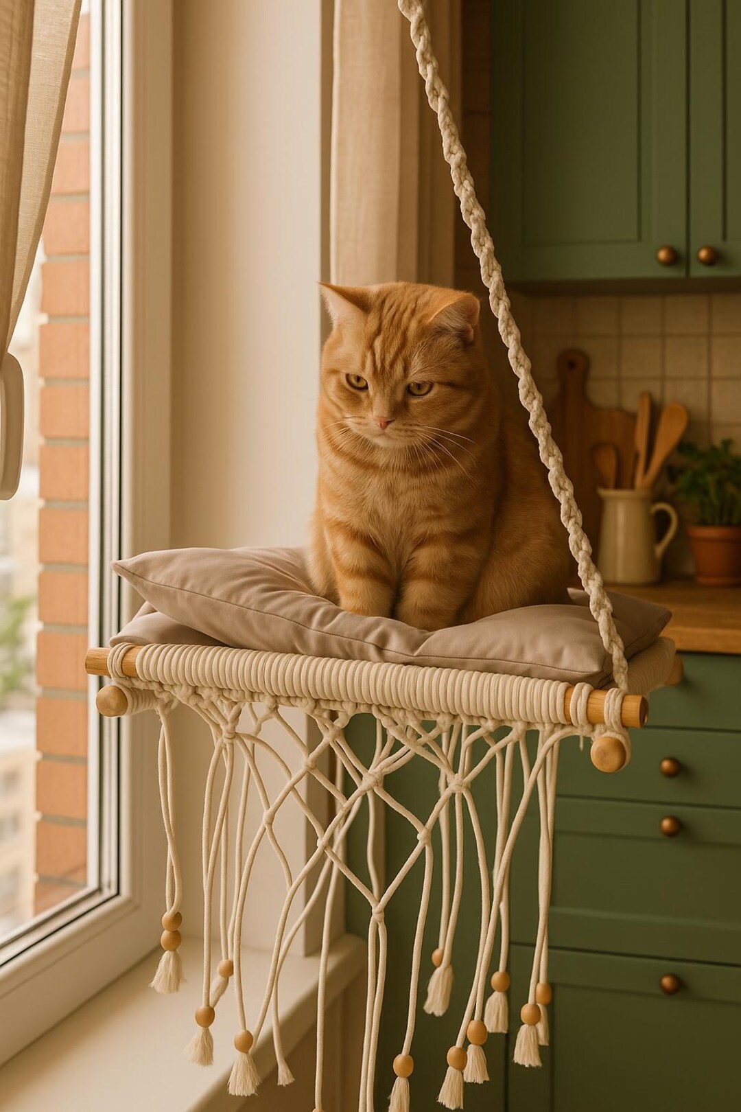 Cat Window Perch, Cat Hammock, Cat Window Bed, Macrame Hanging Cat Seat ...