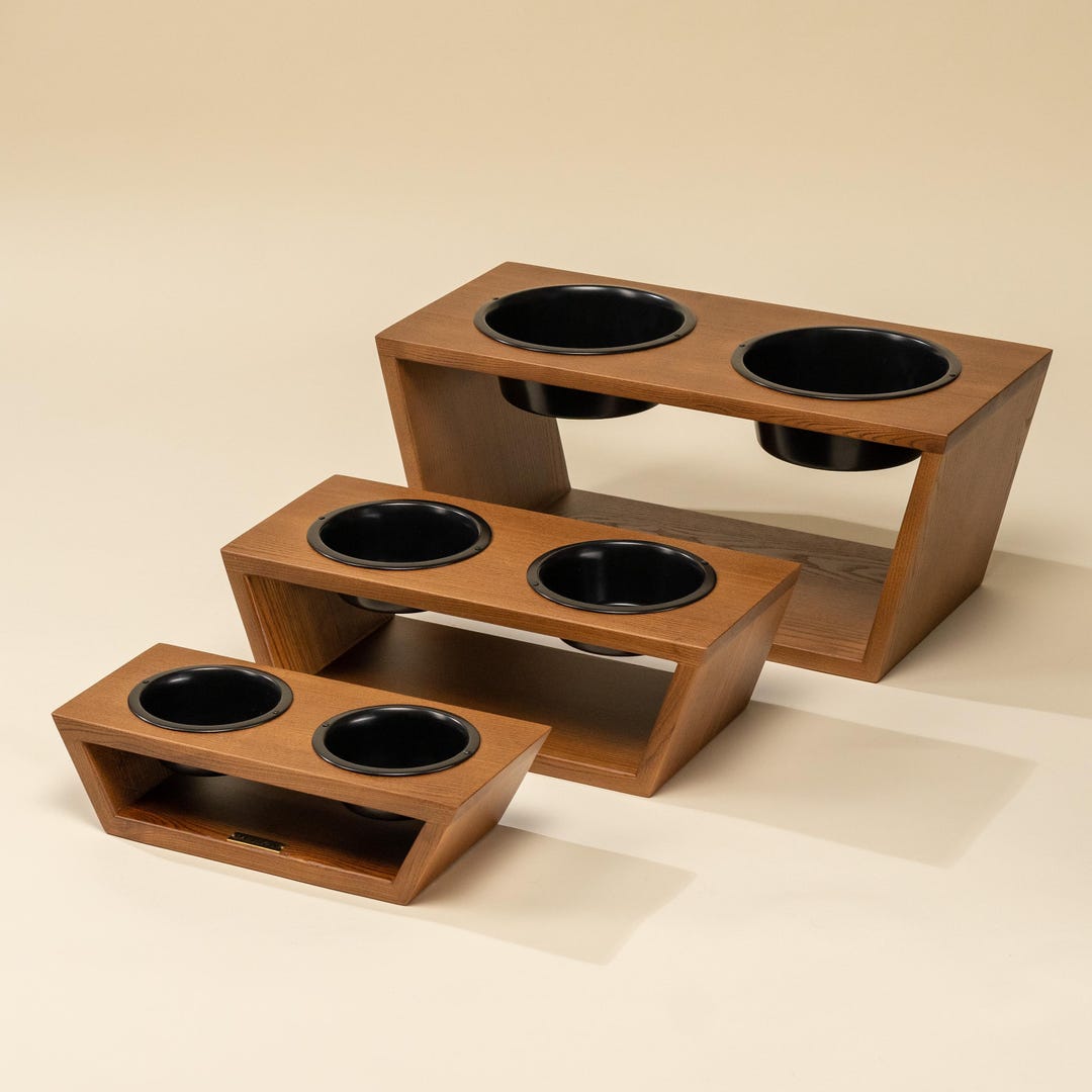 Minimalist Wooden Dog Stand, Ash Wood Bowl Holder, Wooden Pet Feeder ...