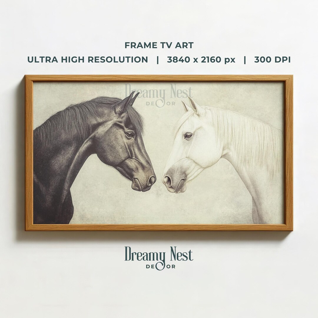 Black and White Horse Art Equestrian Art for Frame TV Dark Academia ...