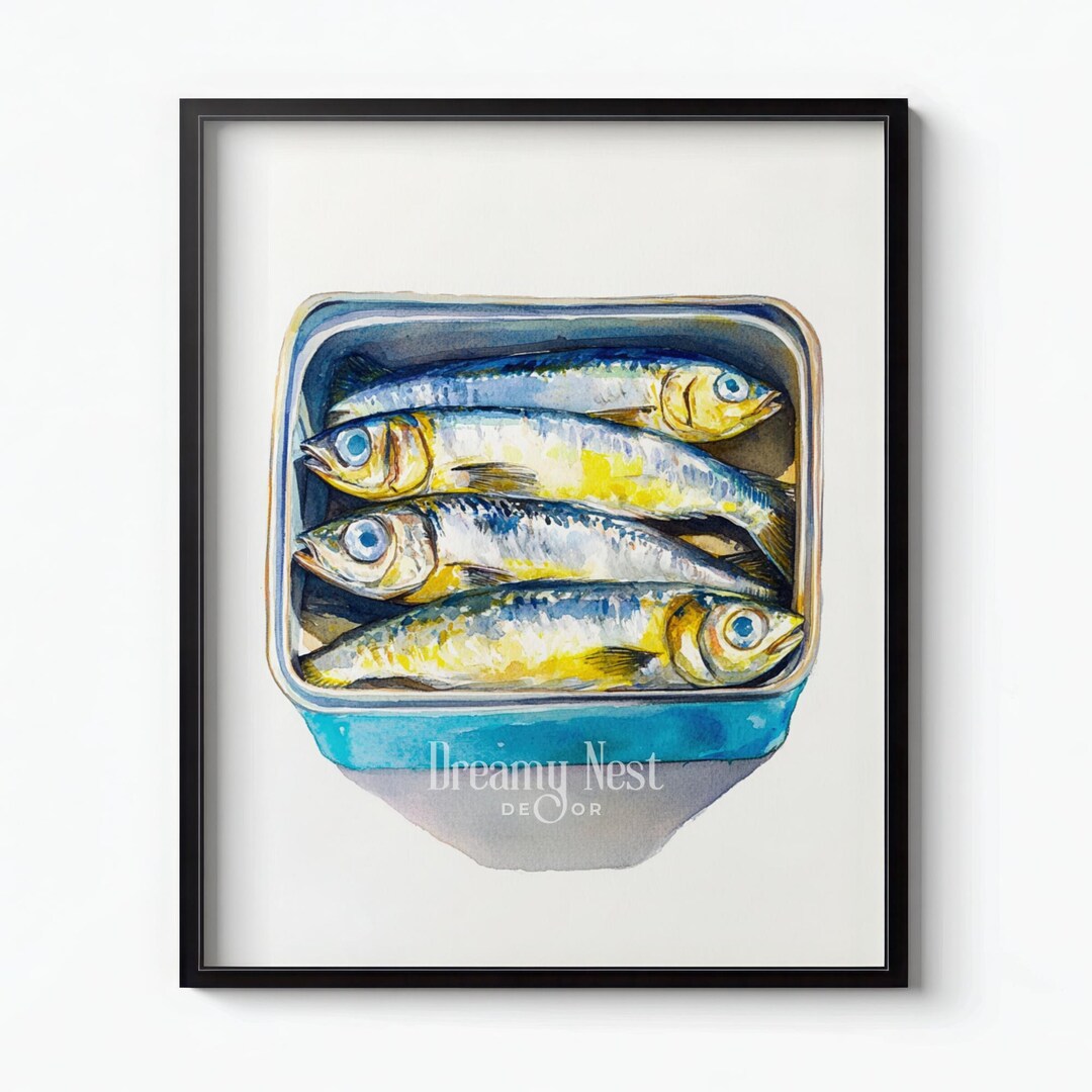 Sardine Print | Kitchen Art Print | Sardine Watercolor Coastal Print ...