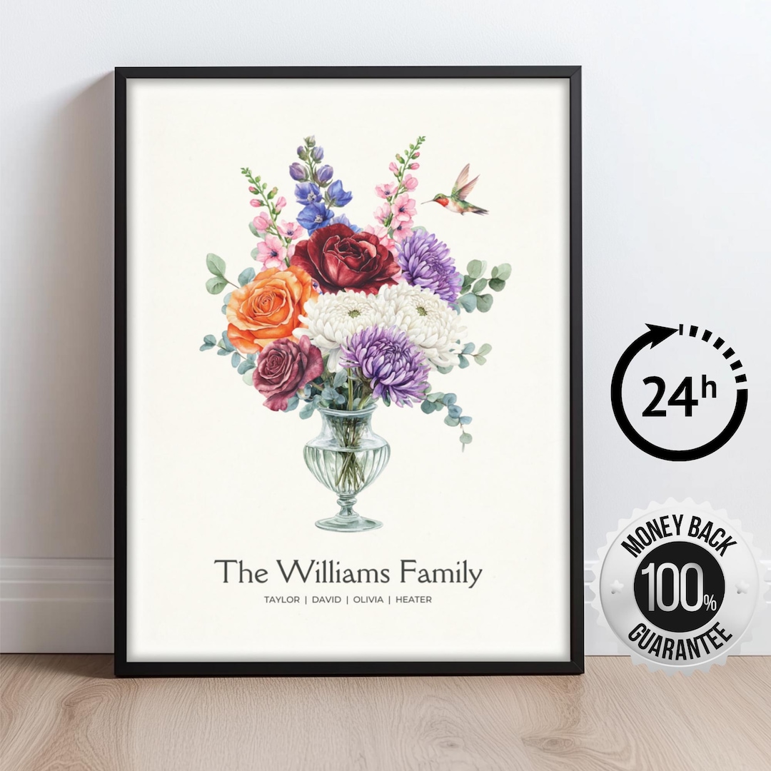 Personalized Birth Flower Bouquet, Custom Birth Flower Print, Birth ...