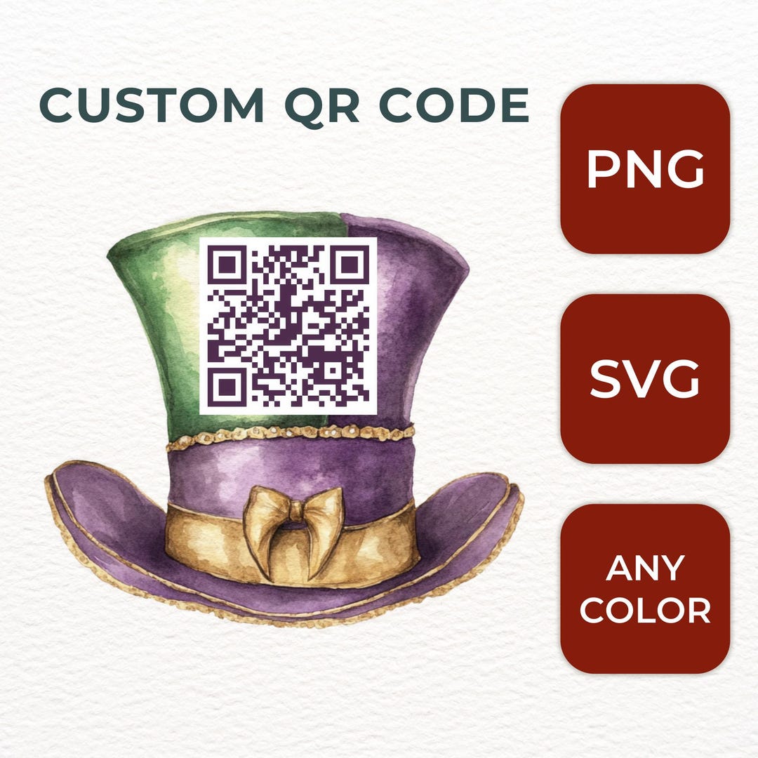 Custom QR Code Download Mardi Gras Carnival Hat QR Code for Invitations ...