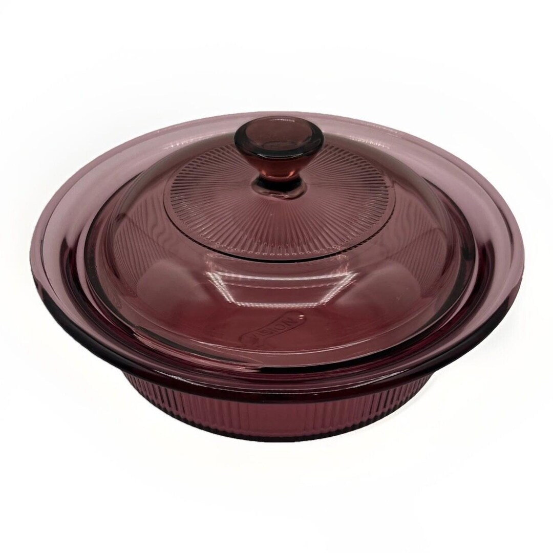 Corning Visionware CRANBERRY Ribbed 750ml Baking Lidded Casserole ...