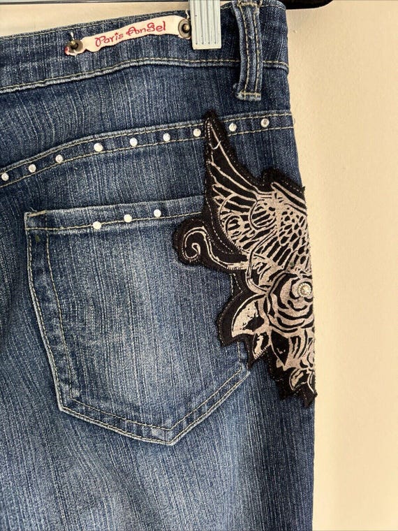 Vintage Paris Angel Jeans 90s Y2K Embroidered Bling G… - Gem