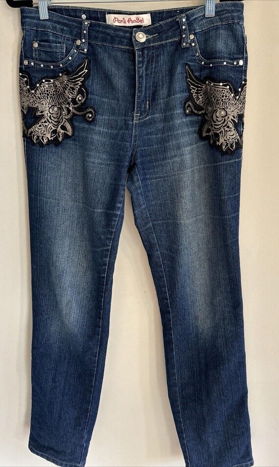 Vintage Paris Angel Jeans 90s Y2K Embroidered Bling G… - Gem