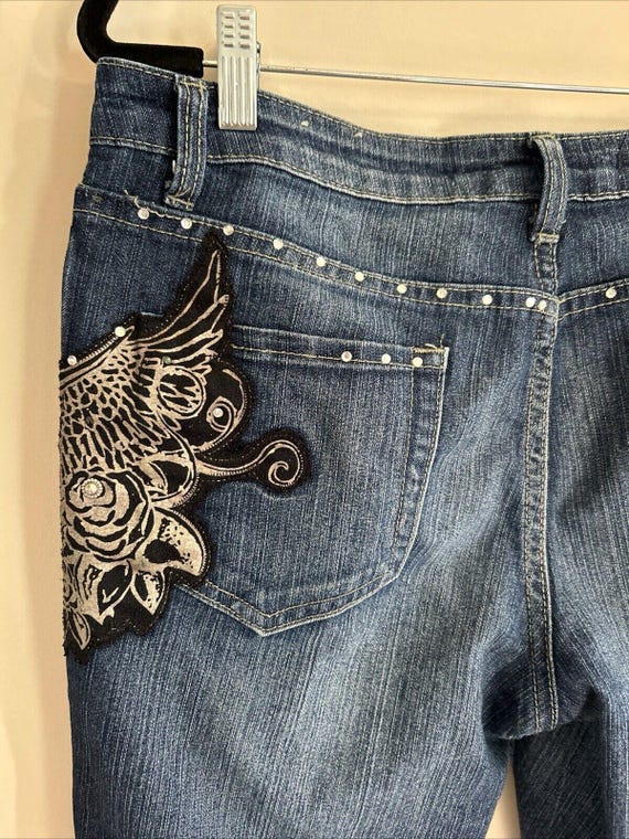 Vintage Paris Angel Jeans 90s Y2K Embroidered Bling G… - Gem