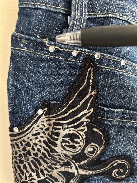 Vintage Paris Angel Jeans 90s Y2K Embroidered Bling G… - Gem