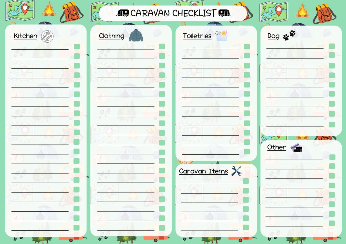 Printable Caravan Checklist - PDF Download - Etsy Australia