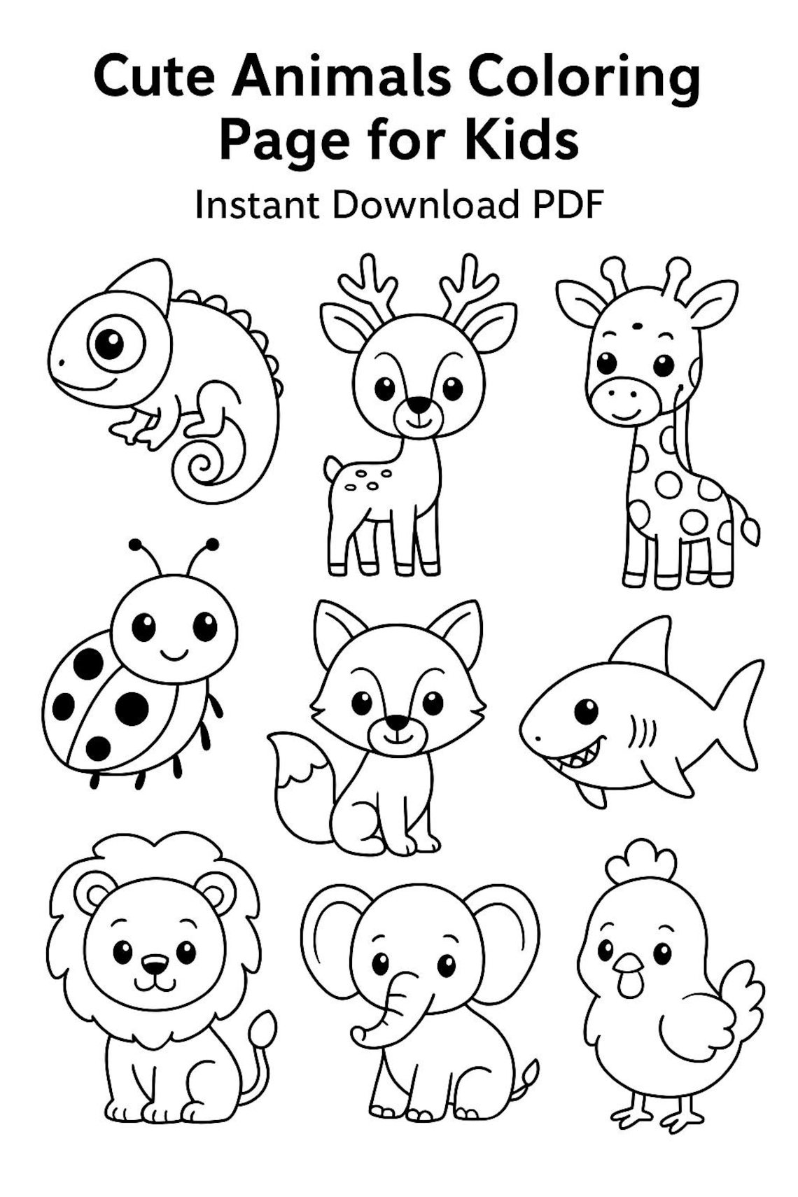 Animals Coloring Page for Kids | Printable A4 PDF (instant Download) - Etsy