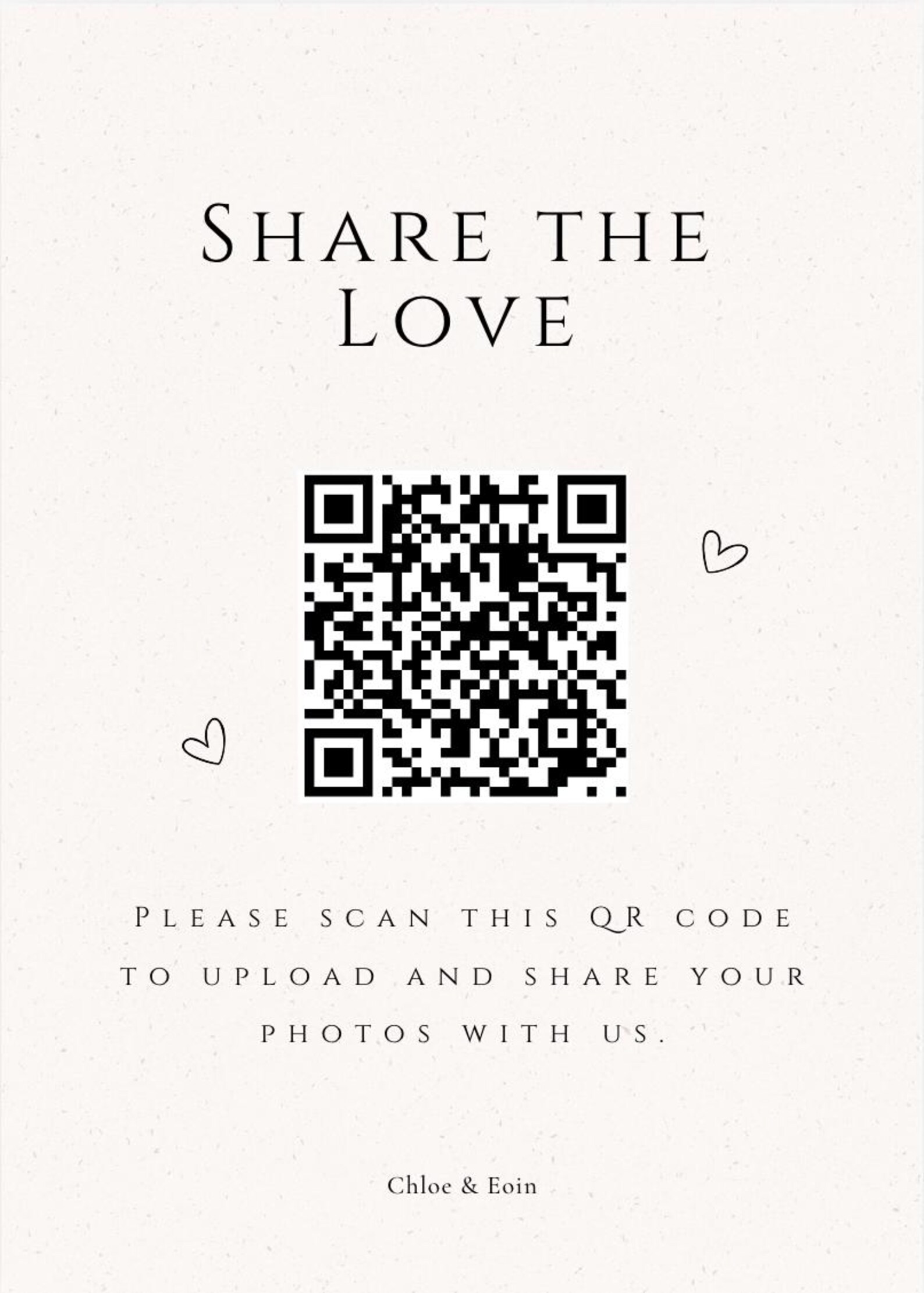 Minimalist "share the Love" QR Code Sign - Upload & Share Wedding ...