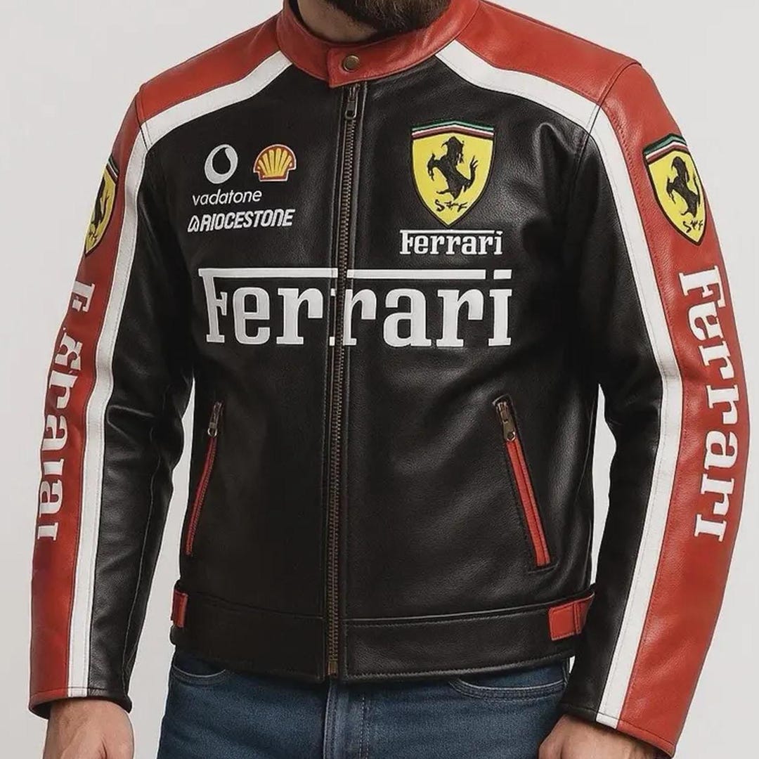 Ferrari Motorcycle Jacket Men's – Red, Black & White Real Leather ...
