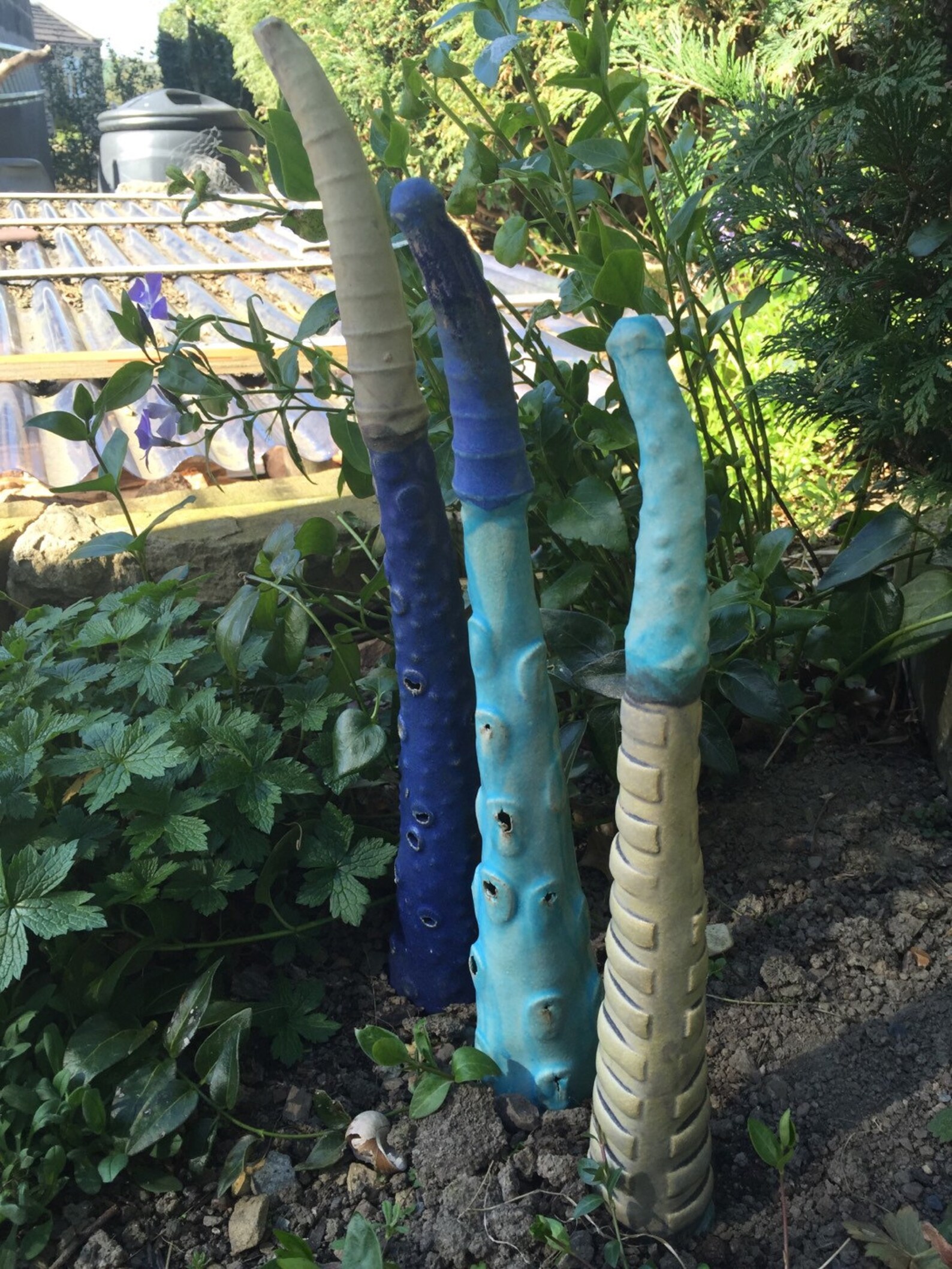 Handmade Ceramic Garden Sculpture, Navy Blue, Cream, Turquoise - Etsy