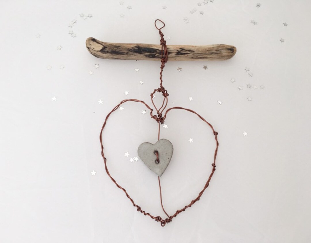 Handmade Wire Heart Art With Driftwood, Ceramic Heart Hanger - Etsy UK