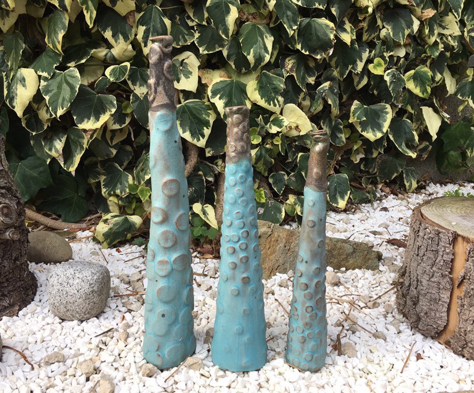 Garden sculptures Ceramic sculpture Organic vessels set of 3 | Etsy