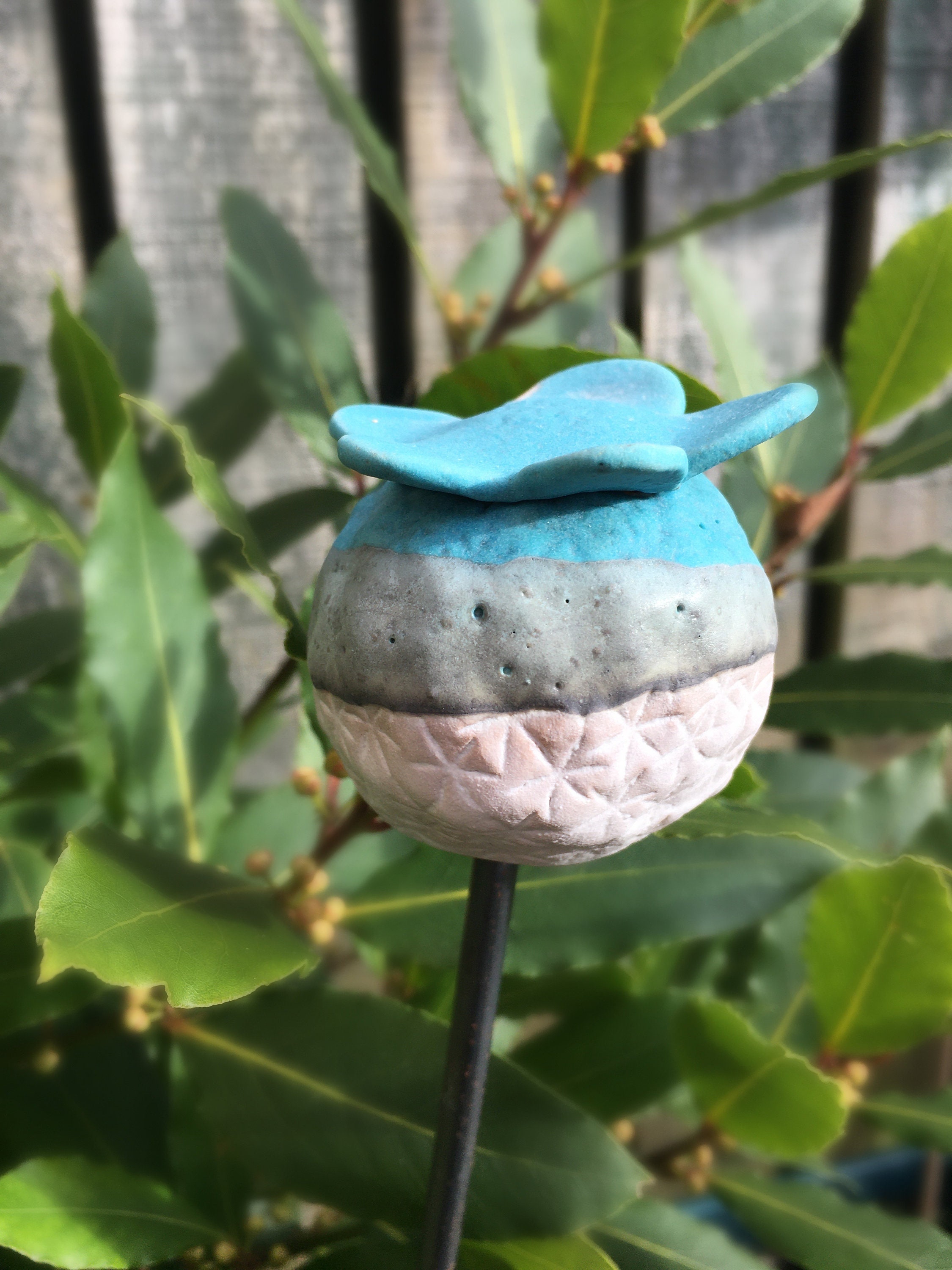 Ceramic Pod garden stake poppy seed Ceramic garden | Etsy