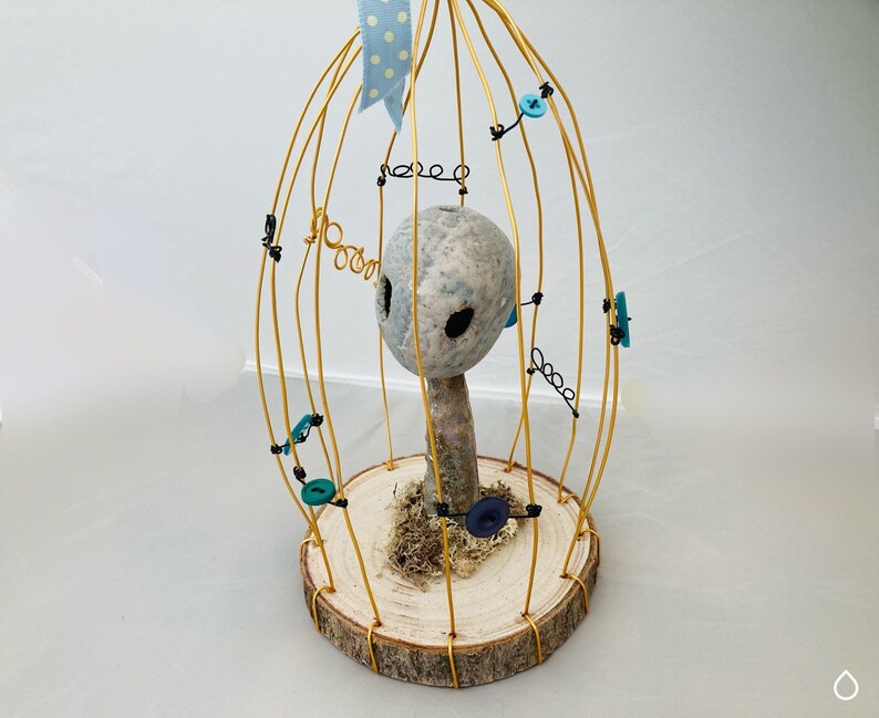 Wire Bird Cage With Ceramic Creature, Clay Sculpture, Ceramic Sculpture ...