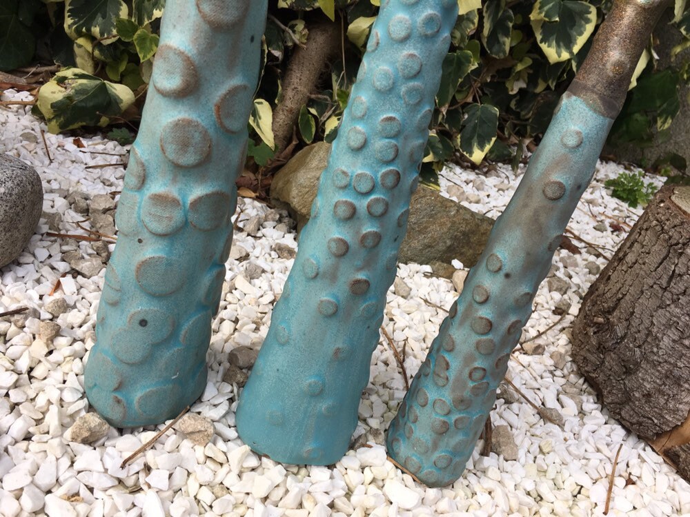 Handmade Ceramic Garden Sculpture Set, Turquoise Organic Vessels - Etsy