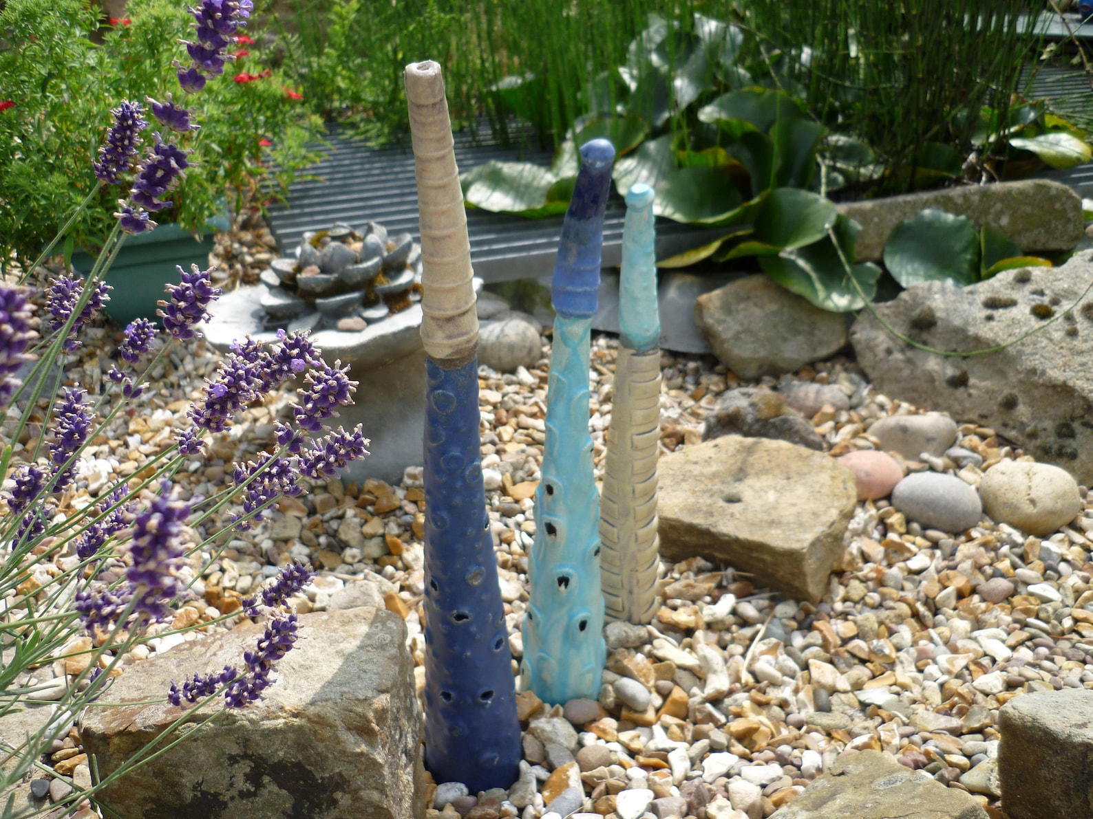 Handmade Ceramic Garden Sculpture, Navy Blue, Cream, Turquoise - Etsy