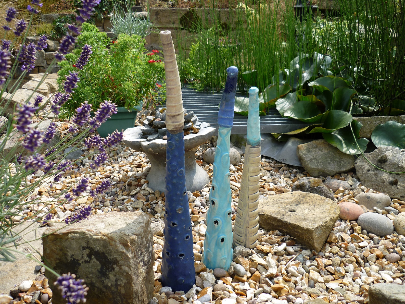 Handmade Ceramic Garden Sculpture, Navy Blue, Cream, Turquoise - Etsy