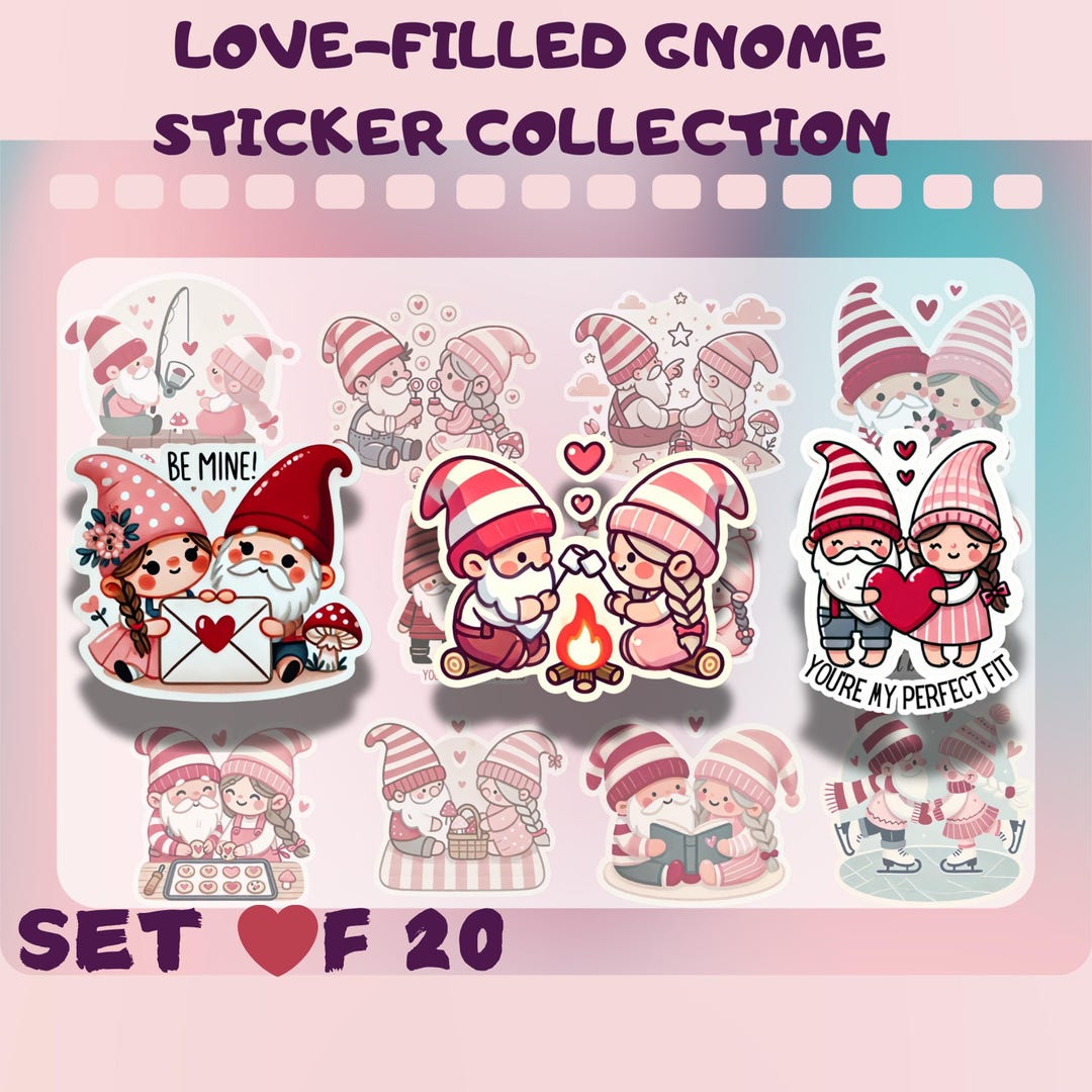 Love-filled Gnome Digital Sticker Collection – 20 Pieces | Printable ...
