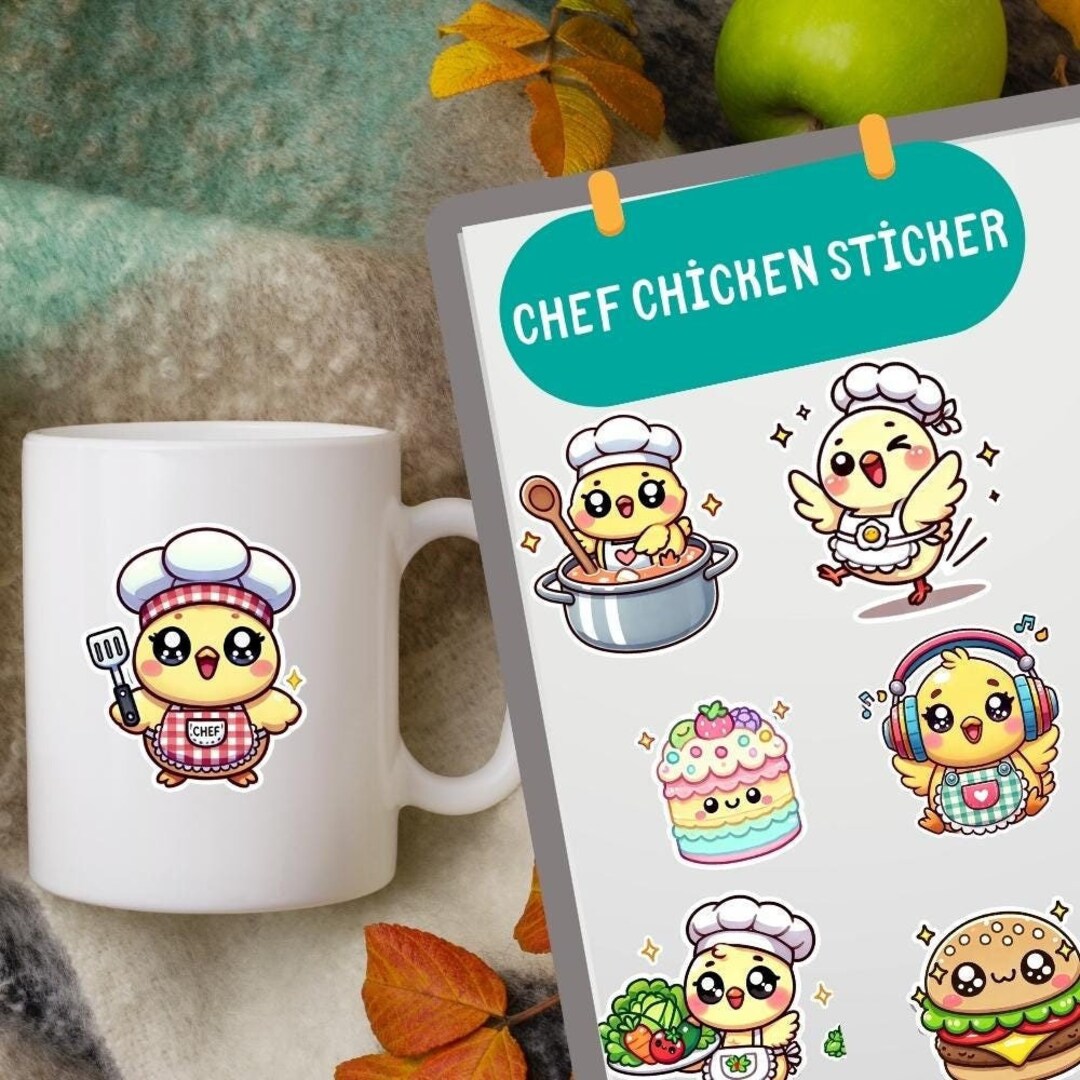 Chef Chick Sticker - Cute Kawaii Chicken Clipart With Food Pun, Punny Cook Sticker for Laptops ...