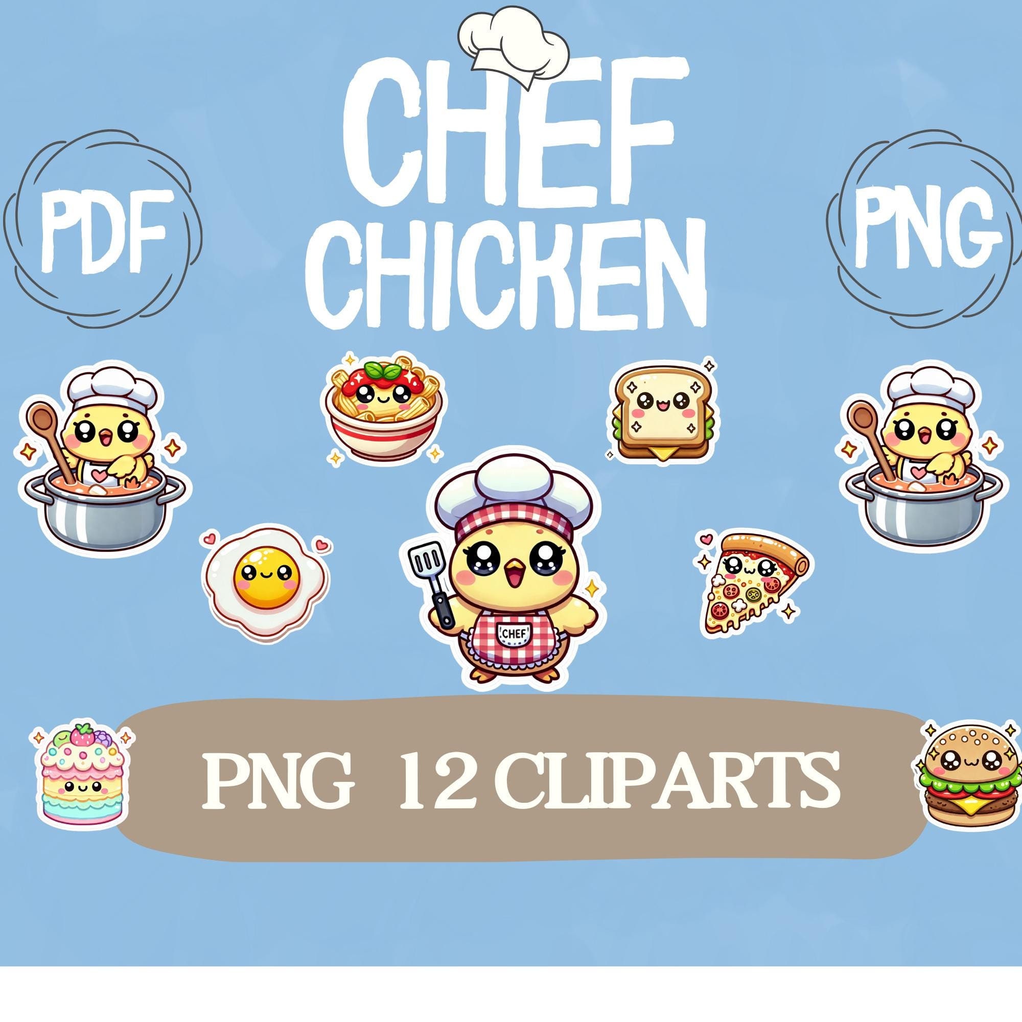 Chef Chick Sticker, Food Pun, Chicken Sticker, Kawaii Sticker, Chick ...