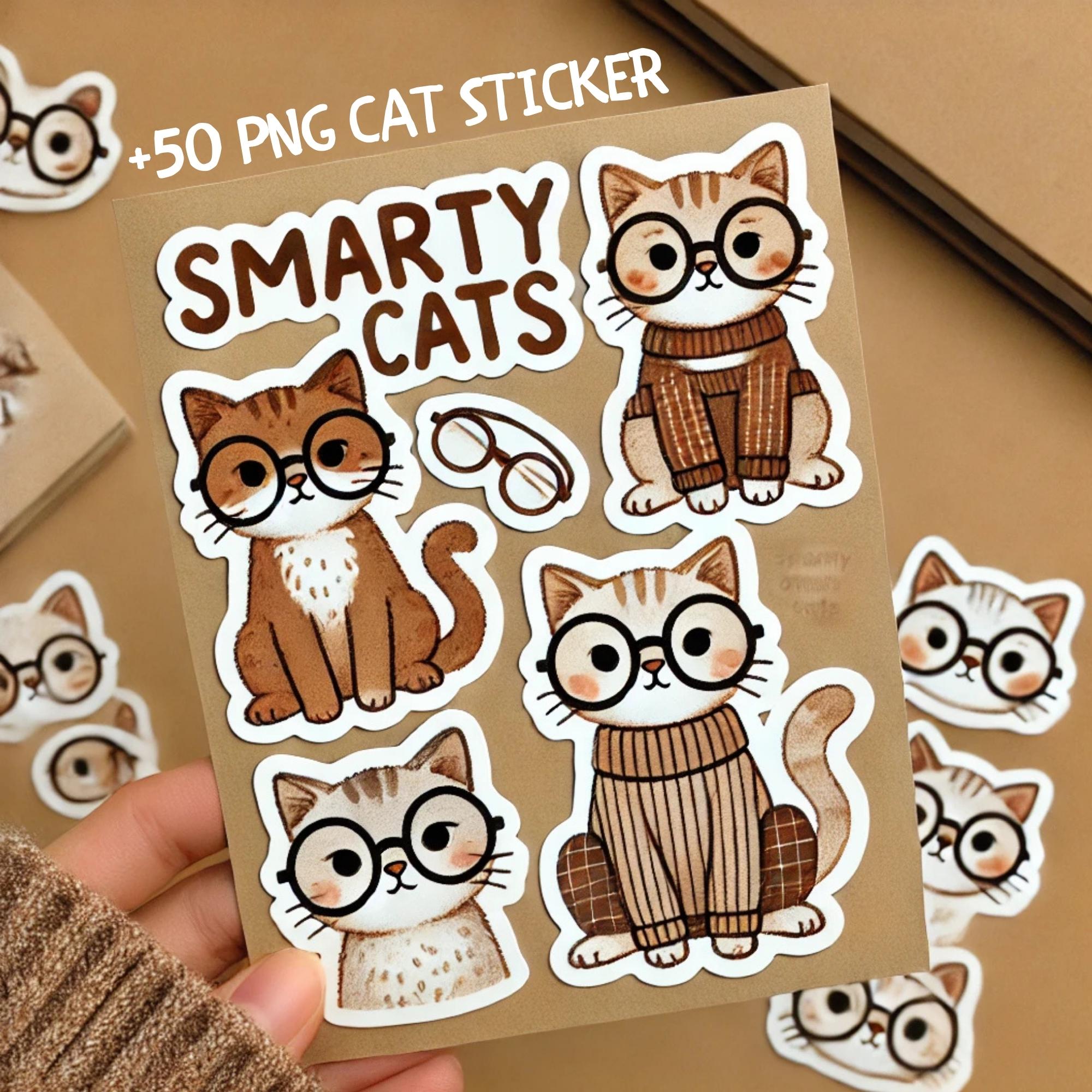 Smarty Cats Sticker, Cat Lover Sticker, Cute Digital Stickers, 50 PNG ...