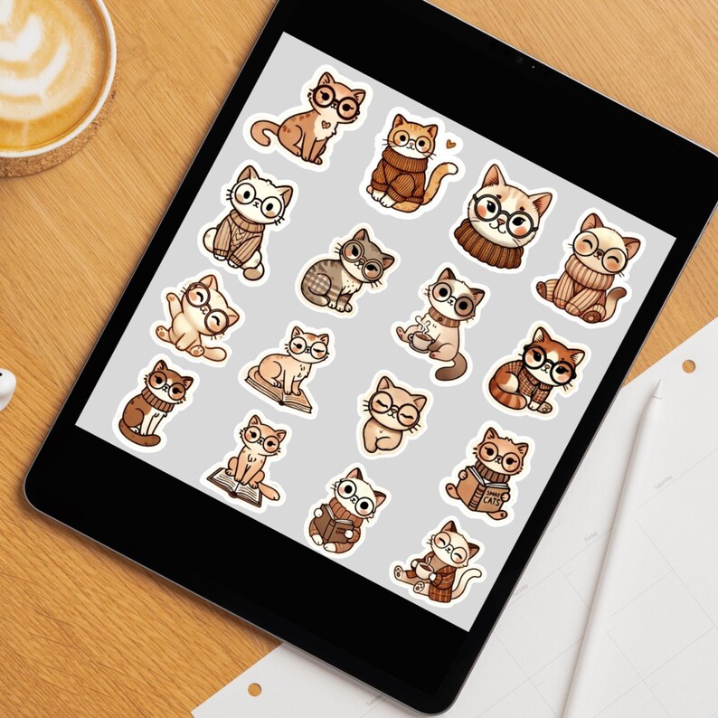 Smarty Cats Sticker, Cat Lover Sticker, Cute Digital Stickers, 50 PNG ...