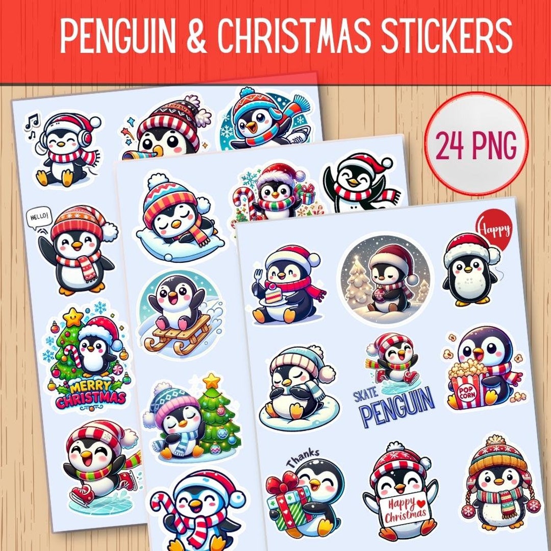 Christmas Penguin Sticker Set - Cute Animal Stickers With Snowy Designs ...