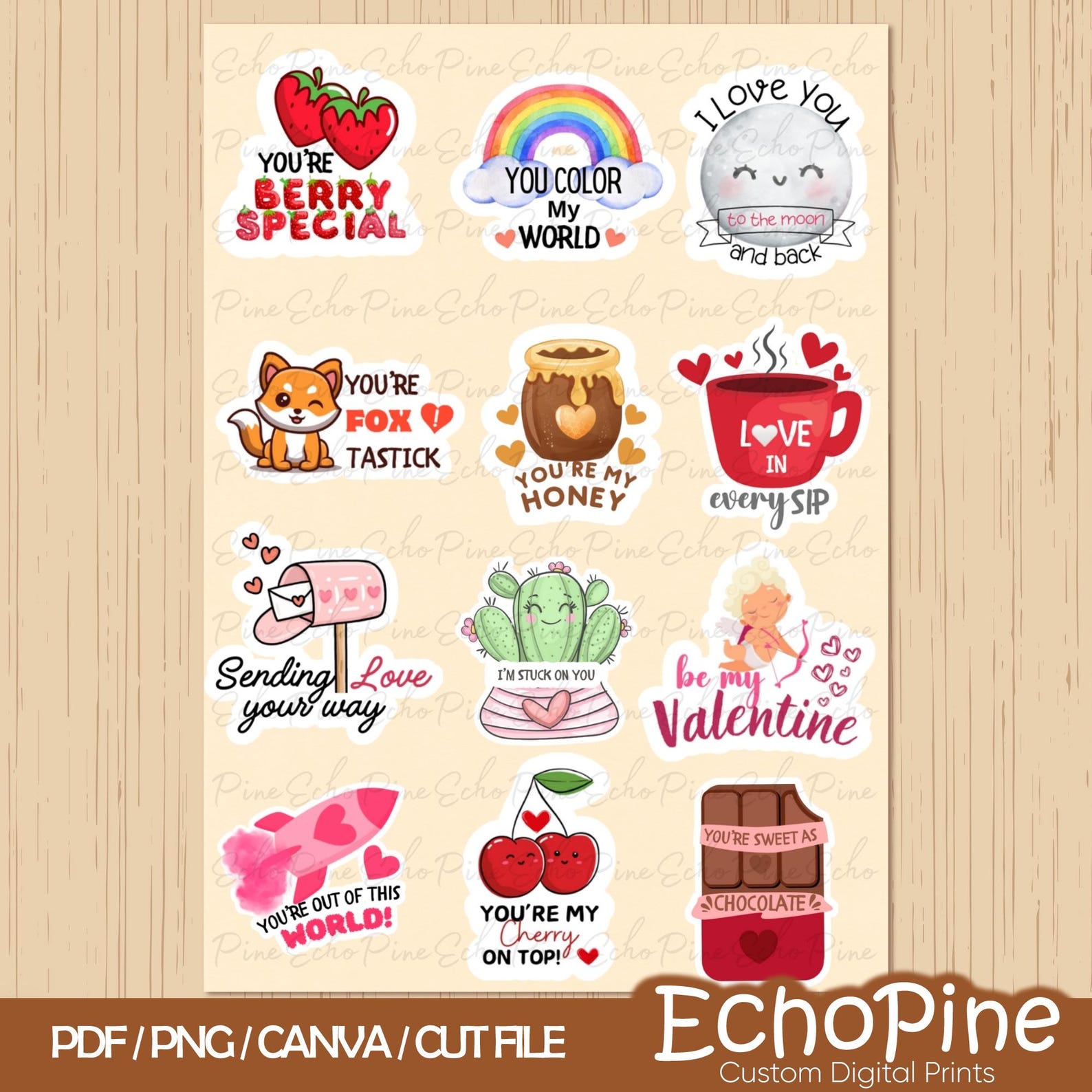 Printable Valentine Stickers - Cute Kawaii PNG for Valentine's Day ...