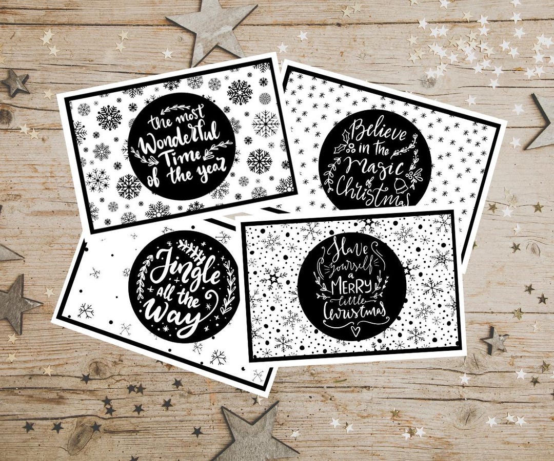 Monochrome Christmas Card Set 4 Black and White Modern Christmas Cards ...