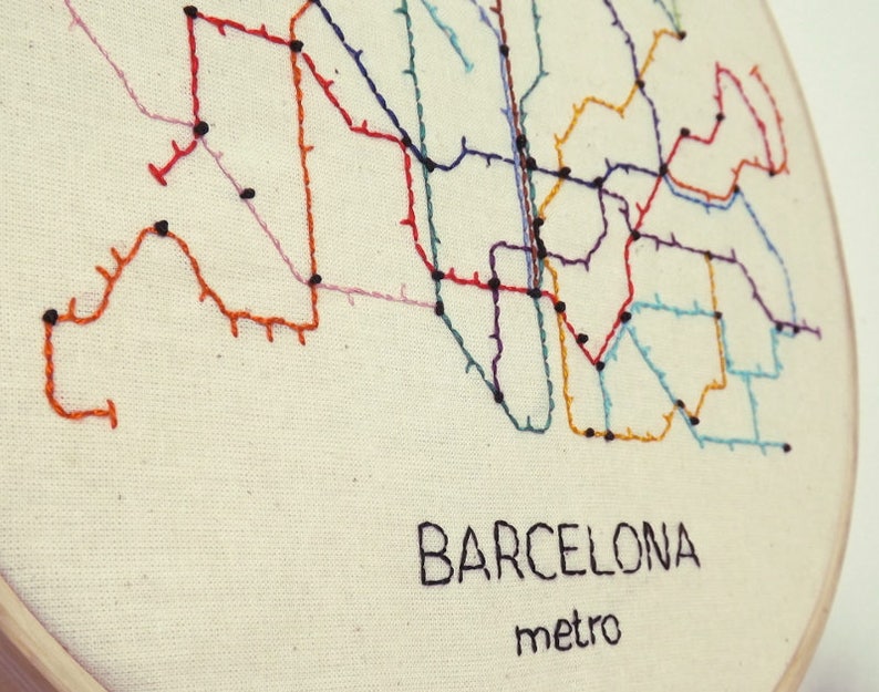 Barcelona Metro Map Modern Hand Embroidery Pattern Instant - Etsy