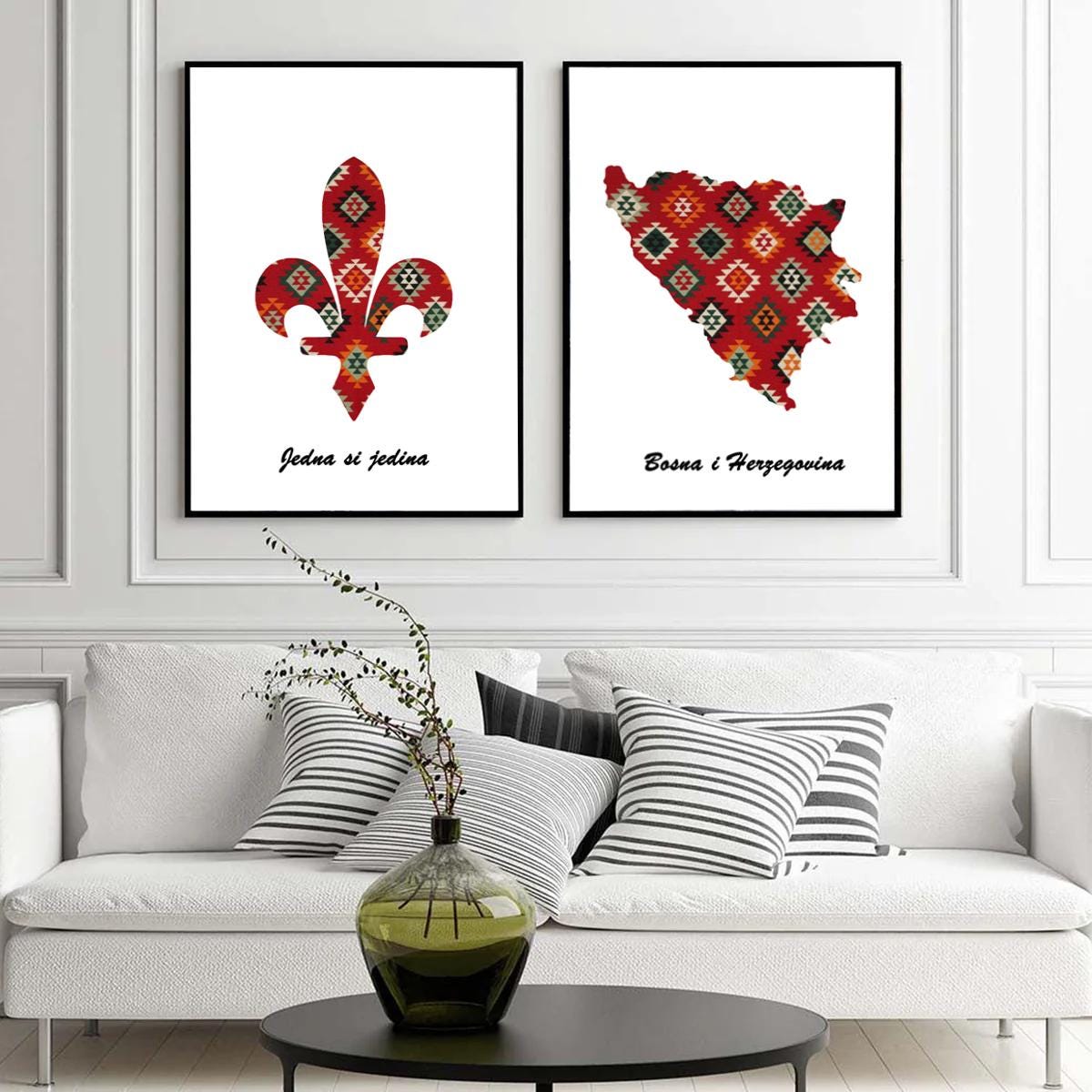 Bosnian Kilim Poster Set | Map of Bosnia & Bosnian Lily (ljiljan ...