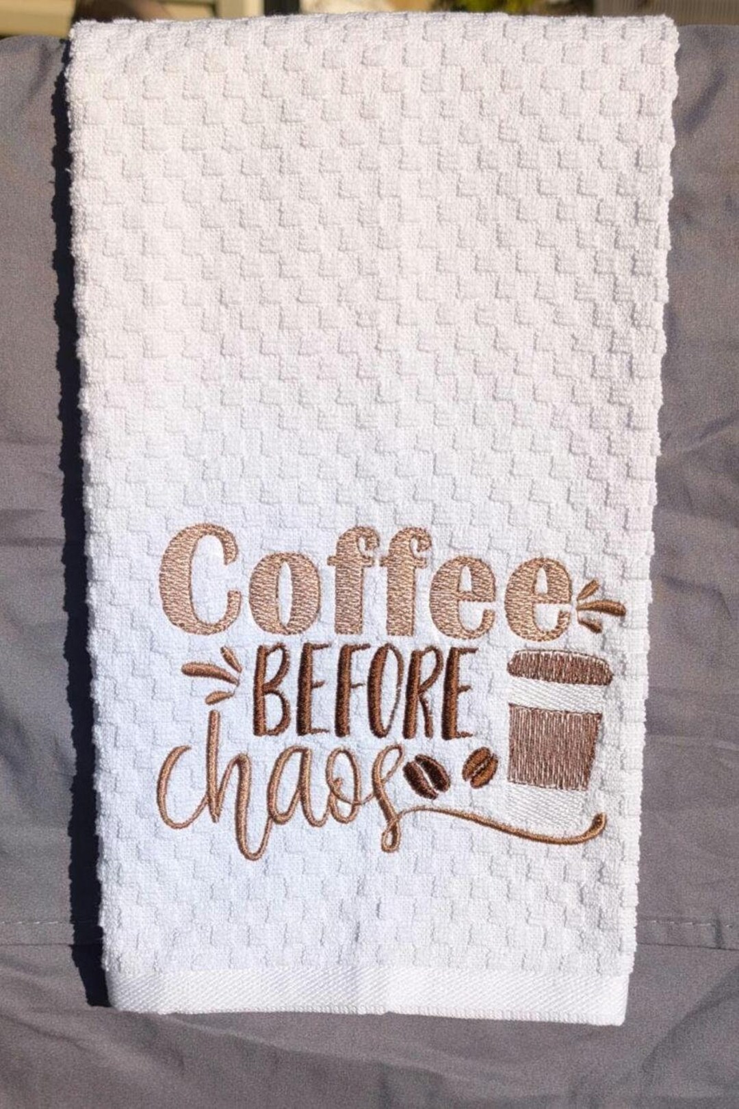 Coffee Before Chaos, Embroidered Kitchen Towels, Coffee Enthusiast Gift ...
