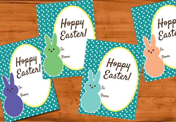 Printable Hoppy Easter Happy Easter Peeps Cards, Tags Labels Easter ...