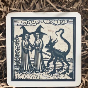 Set of 4 Woodcut Witch Inspired Coasters Dark Academia Folklore Witchy ...