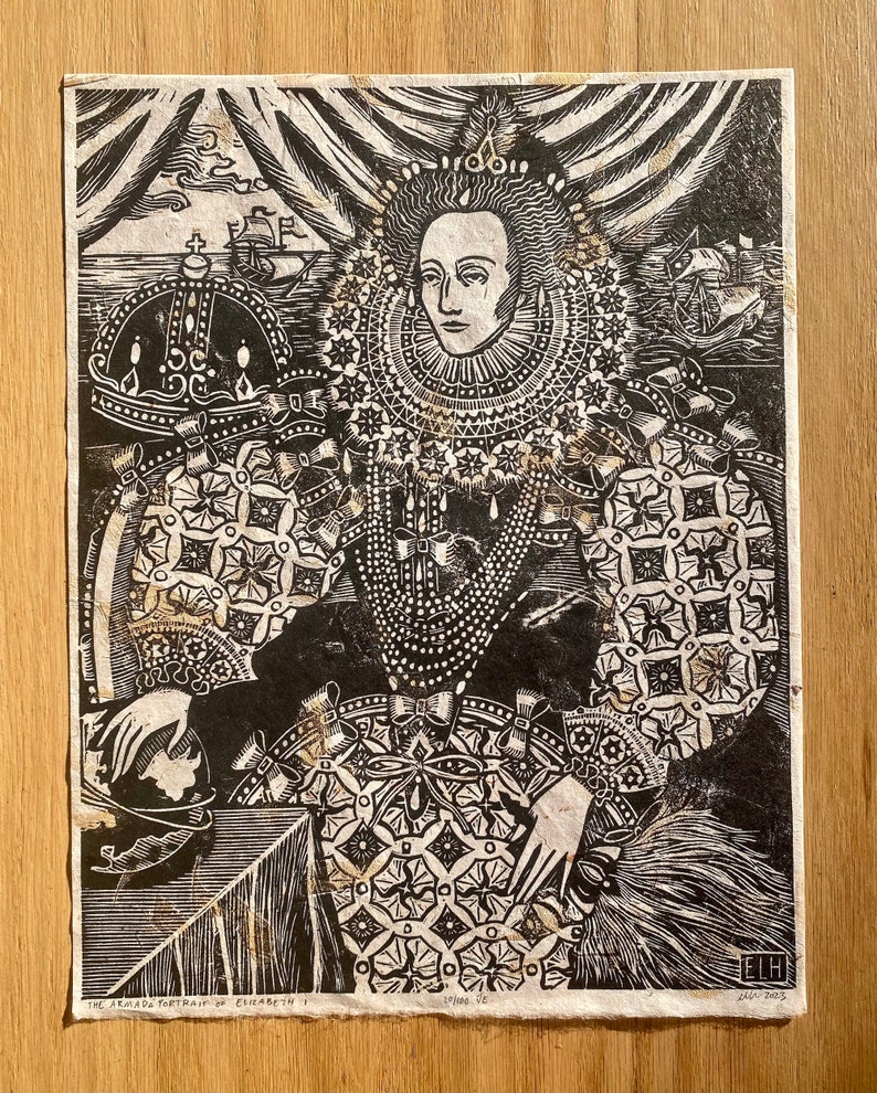 The Armada Portrait of Queen Elizabeth I | Master Study Linocut Print ...