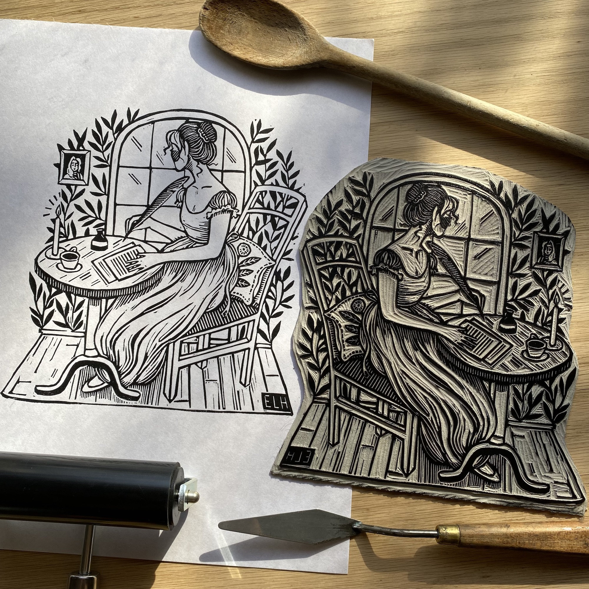 Jane at Work Relief Print Portrait of Jane Austen Working at | Etsy